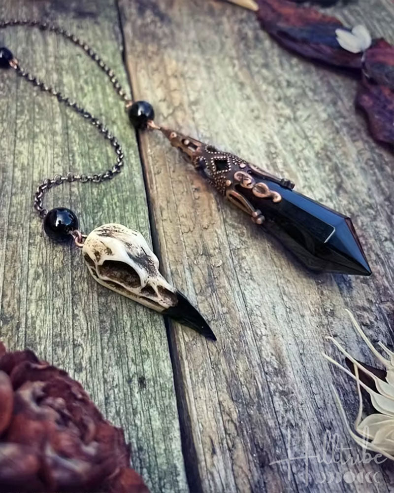 Raven Skull + Obsidian Pendulum | Hilltribe Ontario