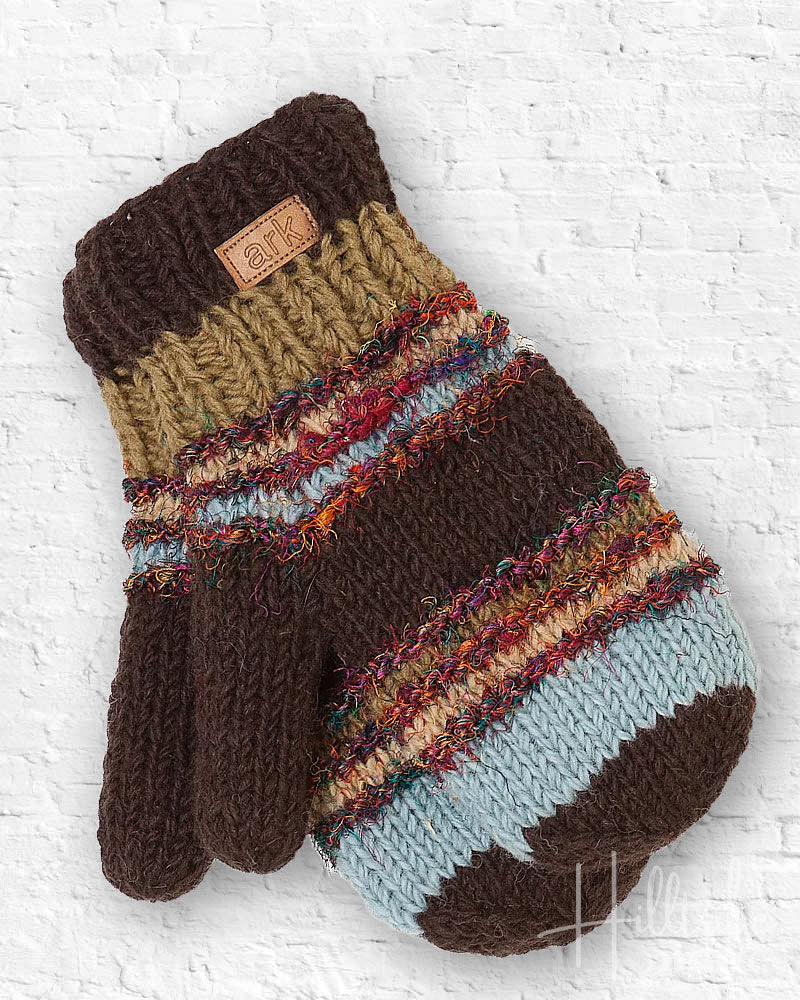 Swool Stripe Mittens Chocolate | Hilltribe Ontario
