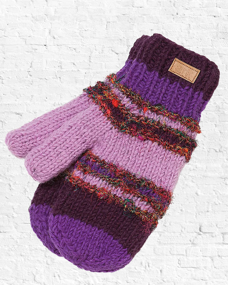 Swool Stripe Mittens Purple | Hilltribe Ontario