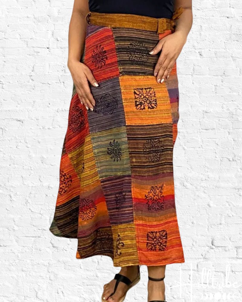 Patchouli Rust Patch Wrap Skirt | Hilltribe Ontario