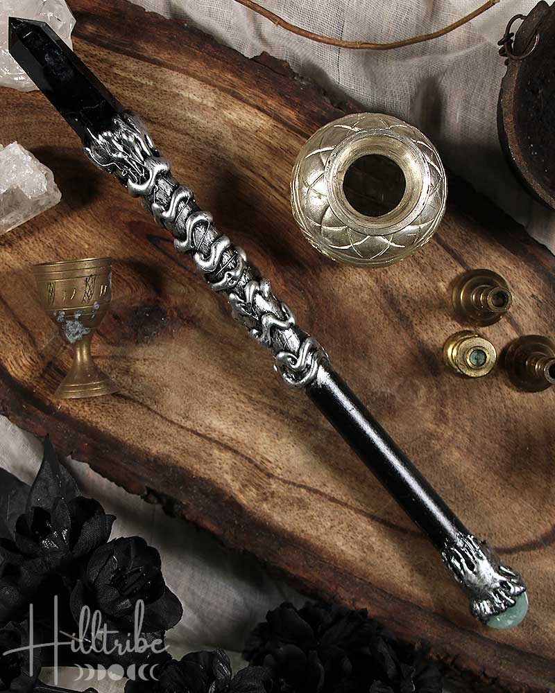 Black Obsidian Point + Spiral Goddess Magick Wand | Hilltribe Ontario