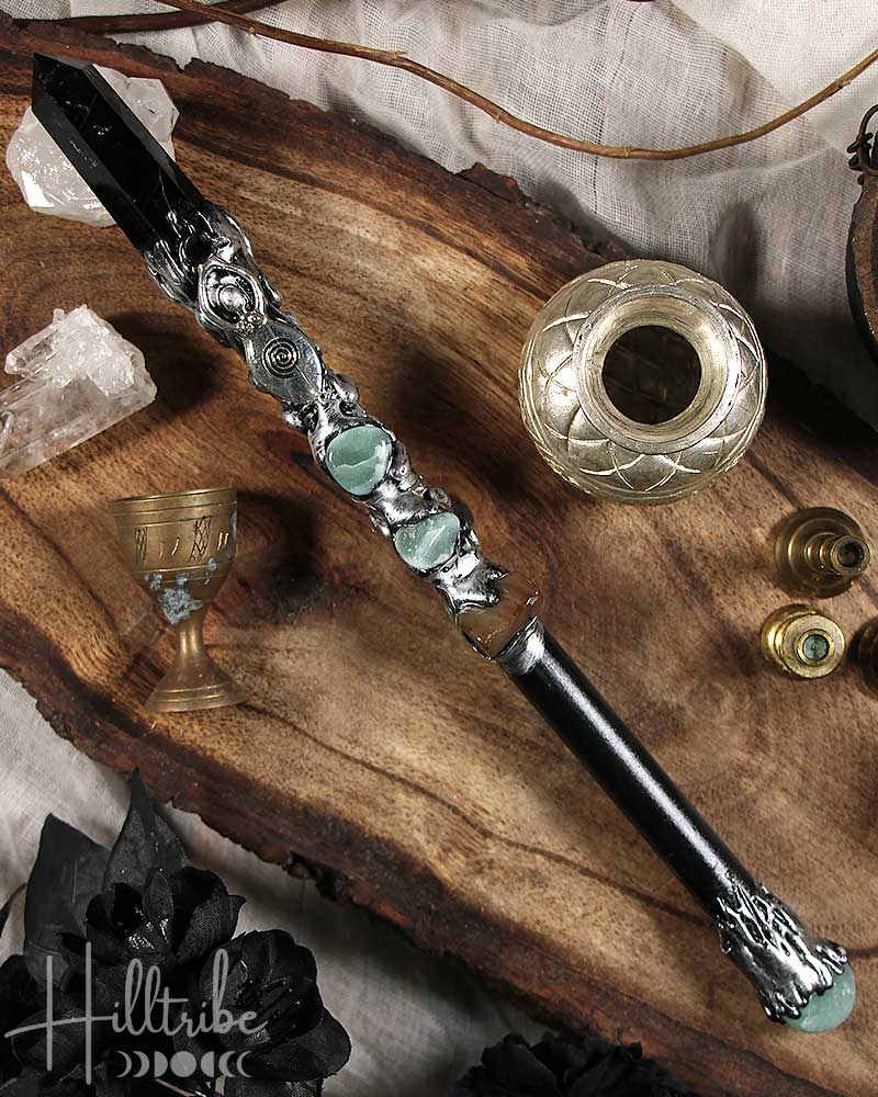 Black Obsidian Point + Spiral Goddess Magick Wand | Hilltribe Ontario